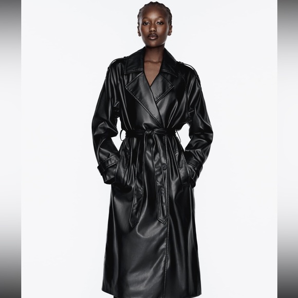 Zara | Jackets & Coats | Zara Belted Faux Leather Trench | Poshmark
